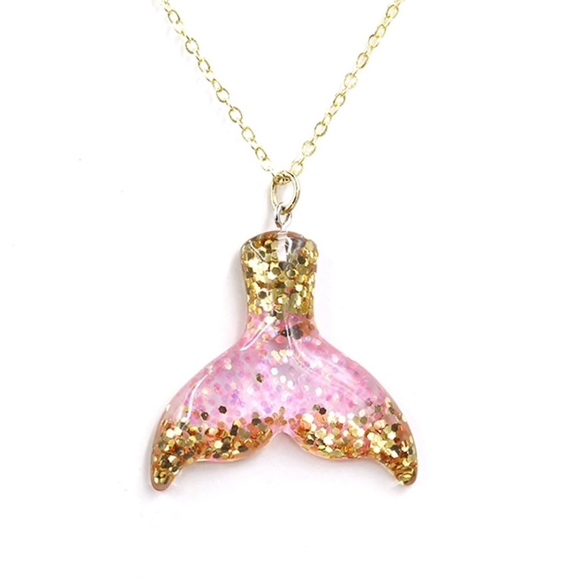 Jewelry | Pink Gold Sparkle Mermaid Tail Pendant Necklace | Poshmark